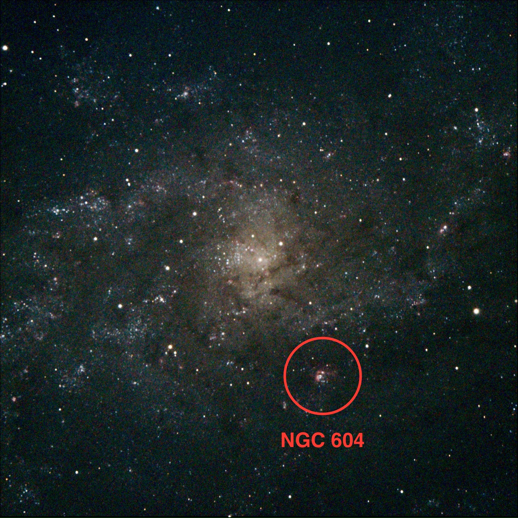 Центр галактики M33/NGC 598 созвездия "Tреугольник" c областями ...